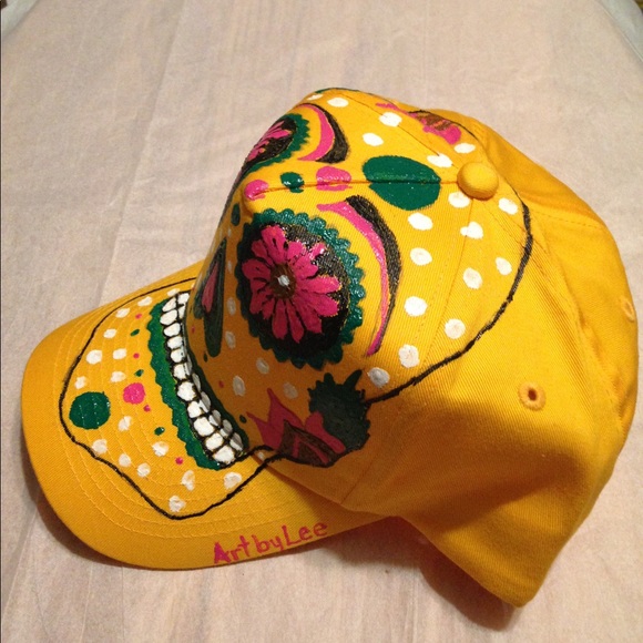 Art By Lee | Accessories | Custom Hand Painted Sugar Skull Cap | Poshmark